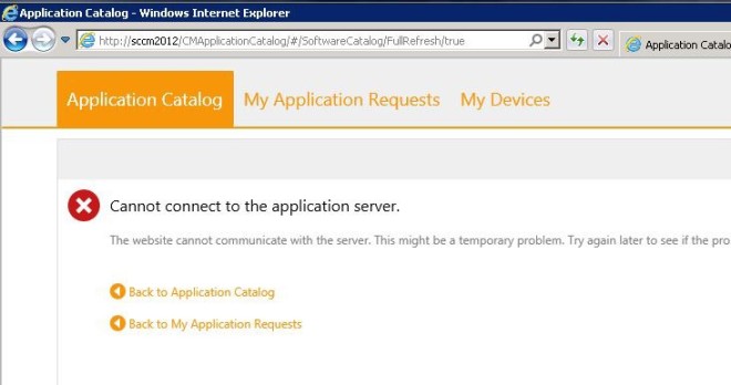 SCCM Connect Application Catalog Error | System Center Dudes