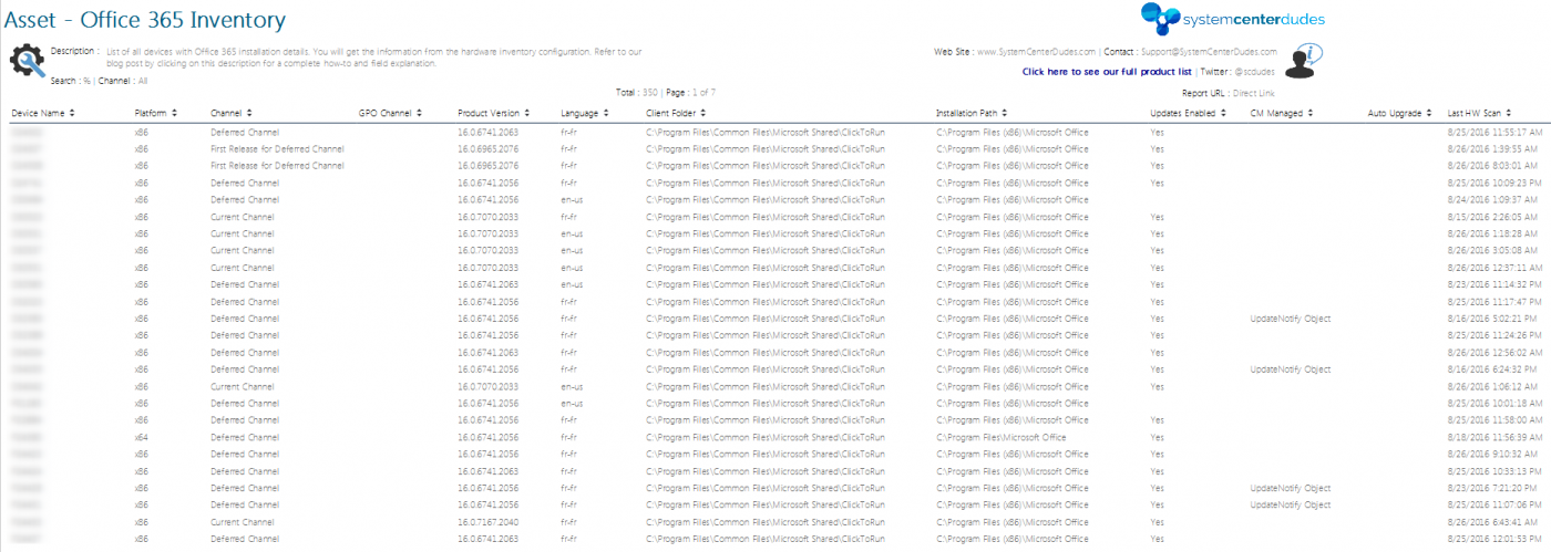 SCCM Office 365 Inventory Report