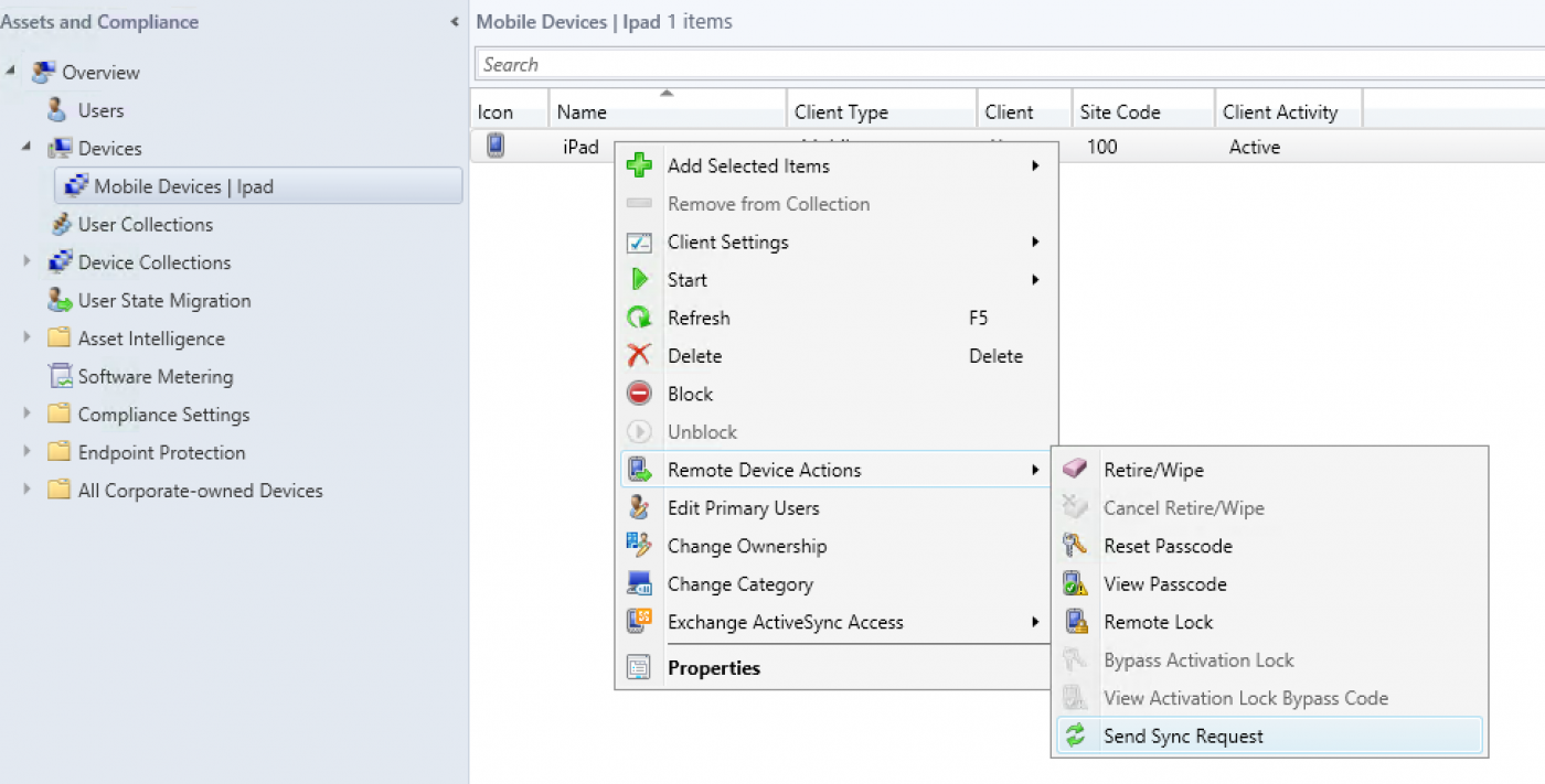 Send Sync Request to Intune Mobile Devices from SCCM 1610 Console ...