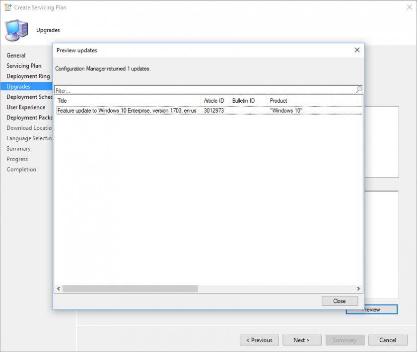 Upgrade Windows 1607 to Windows 1703 using SCCM Servicing Plans Upgrade Windows 1607 to Windows 1703 using SCCM Servicing Plans