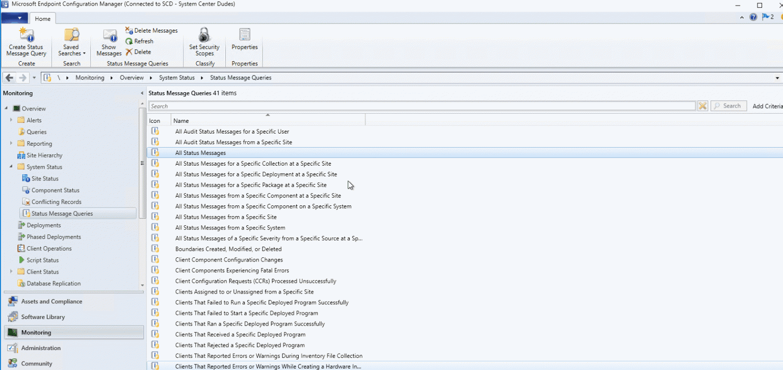Use SCCM Status Message MessageID to Audit Administrator actions Use SCCM Status Message MessageID to Audit Administrator actions