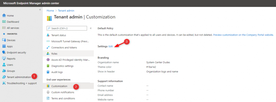 Intune company portal customization | System Center Dudes