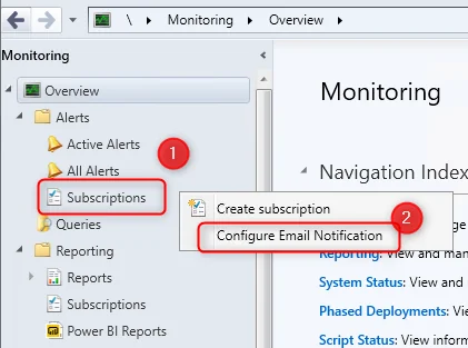 Configure SCCM Email Notifications on Alerts and Reports
